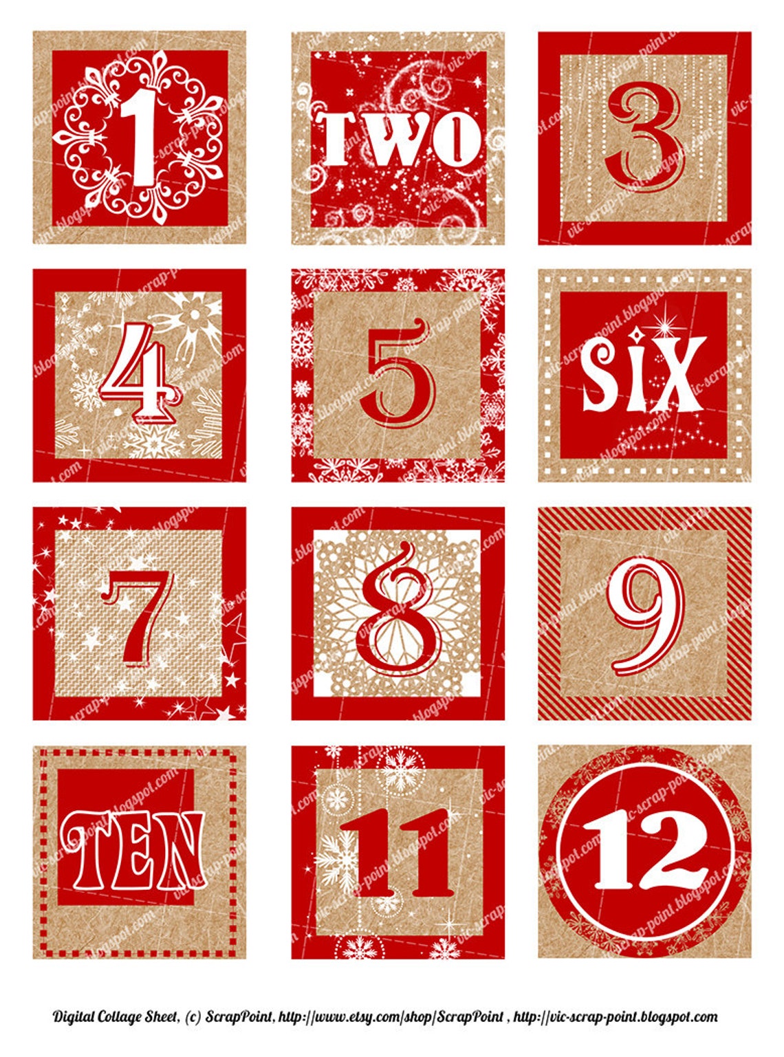 Printable DECEMBER DAILY NUMBERS Red 3, 2, 1.5 or 1 Inch, Advent ...