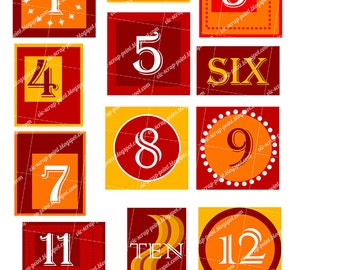 Printable DECEMBER DAILY NUMBERS Squares 3, 2, 1.5 or 1 Inch, Advent ...