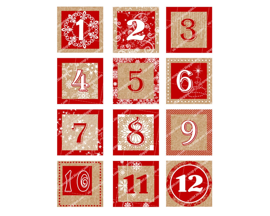 Printable DECEMBER DAILY NUMBERS Red 2 X 2 Inches. Digits, No Words ...