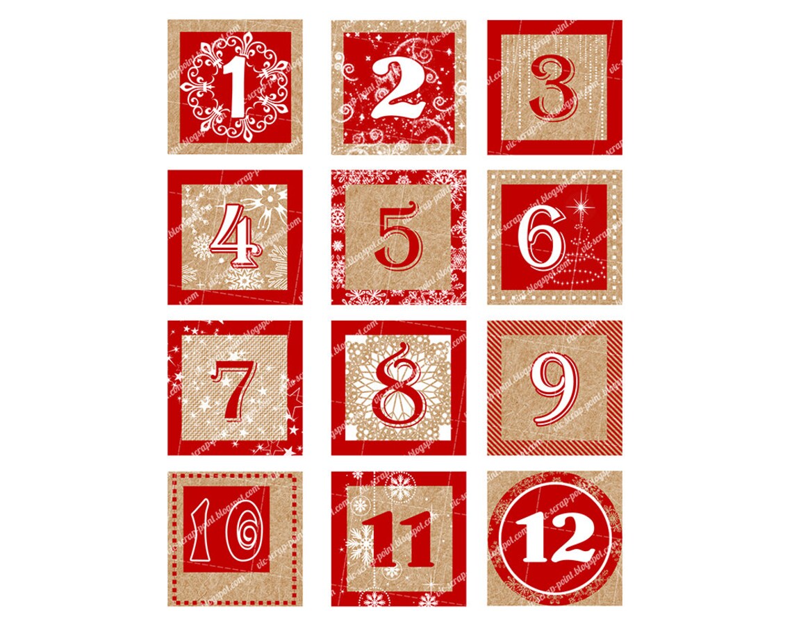 Printable DECEMBER DAILY NUMBERS Red 2 X 2 Inches. Digits, No Words ...