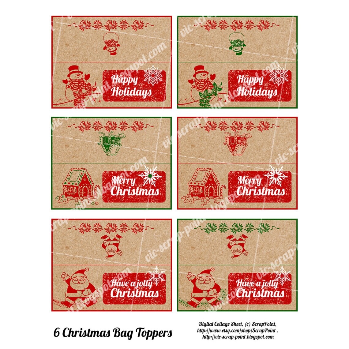 6 PRINTABLE Christmas Party Treat Bag Toppers. Foldable. - Etsy