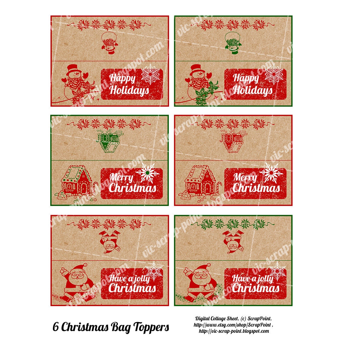6 PRINTABLE Christmas Party Treat Bag Toppers. Foldable. (digital File ...