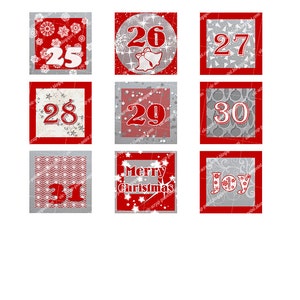 Printable DECEMBER DAILY NUMBERS Squares (3, 2, 1.5 or 1 Inch), Advent ...