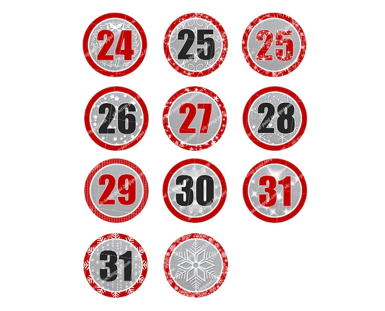 Printable DECEMBER DAILY NUMBERS: 2, 1.5 and 1 Inch Circles, Advent ...