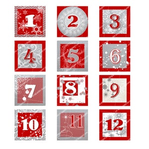 Printable DECEMBER DAILY NUMBERS Squares (3, 2, 1.5 or 1 Inch), Advent ...