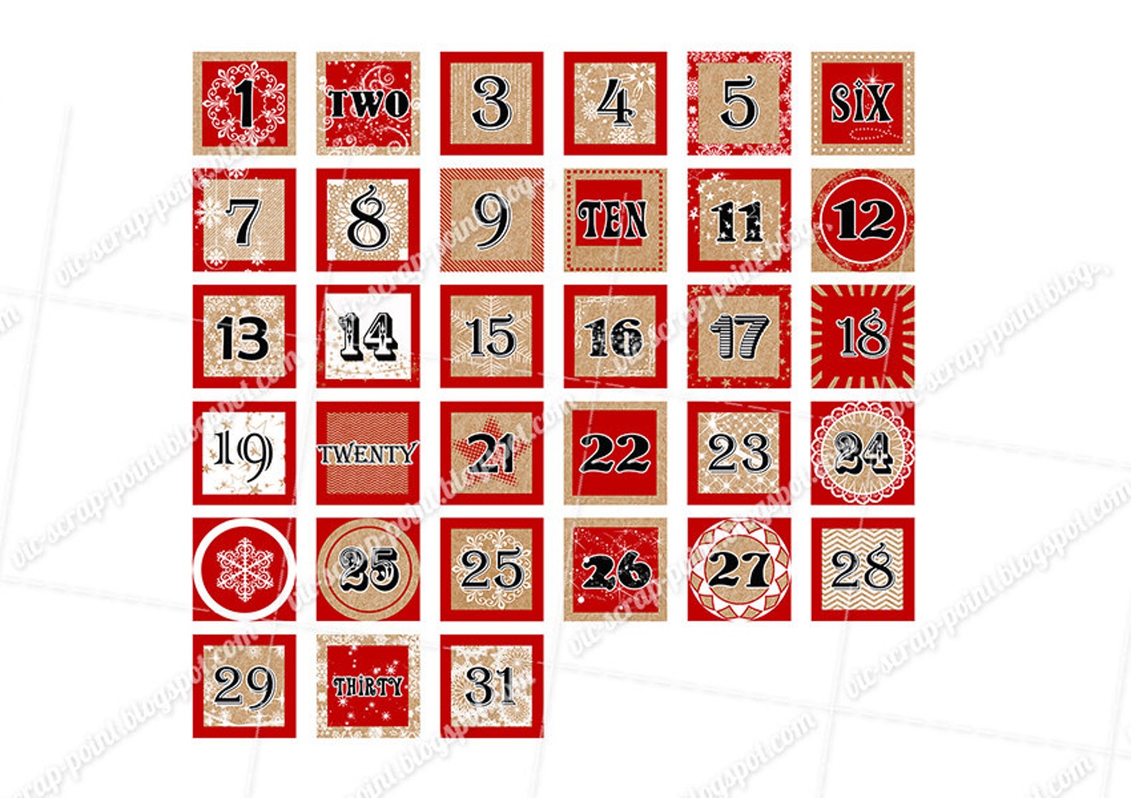 Printable DECEMBER DAILY NUMBERS Red With Black Digits 2, 1.5 and 1 ...