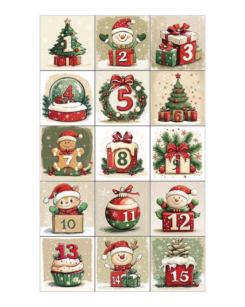 Printable Retro DECEMBER DAILY NUMBERS. Advent Calendar Numbers (2 Inch ...