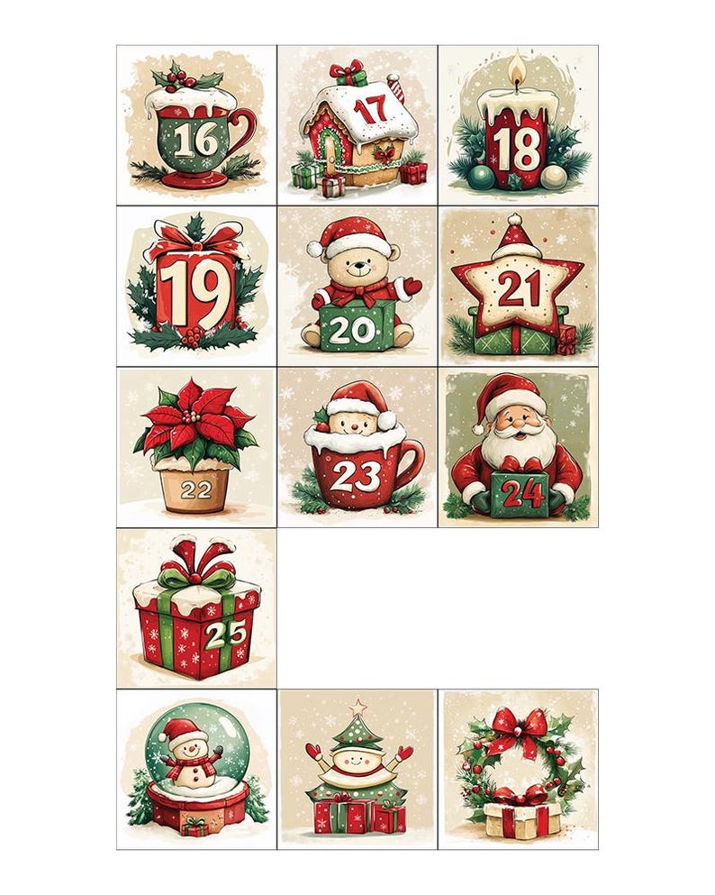 Printable Retro DECEMBER DAILY NUMBERS. Advent Calendar Numbers (2 Inch ...