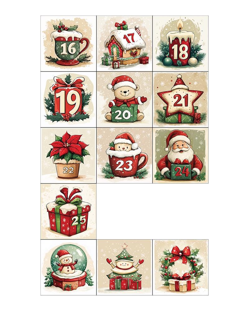 Printable Retro DECEMBER DAILY NUMBERS. Advent Calendar Numbers (2 Inch ...