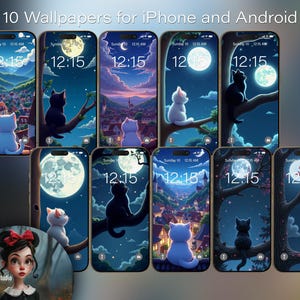 10 Cute Night Cat Cartoon Wallpapers for iPhone and Android Smartphones ...