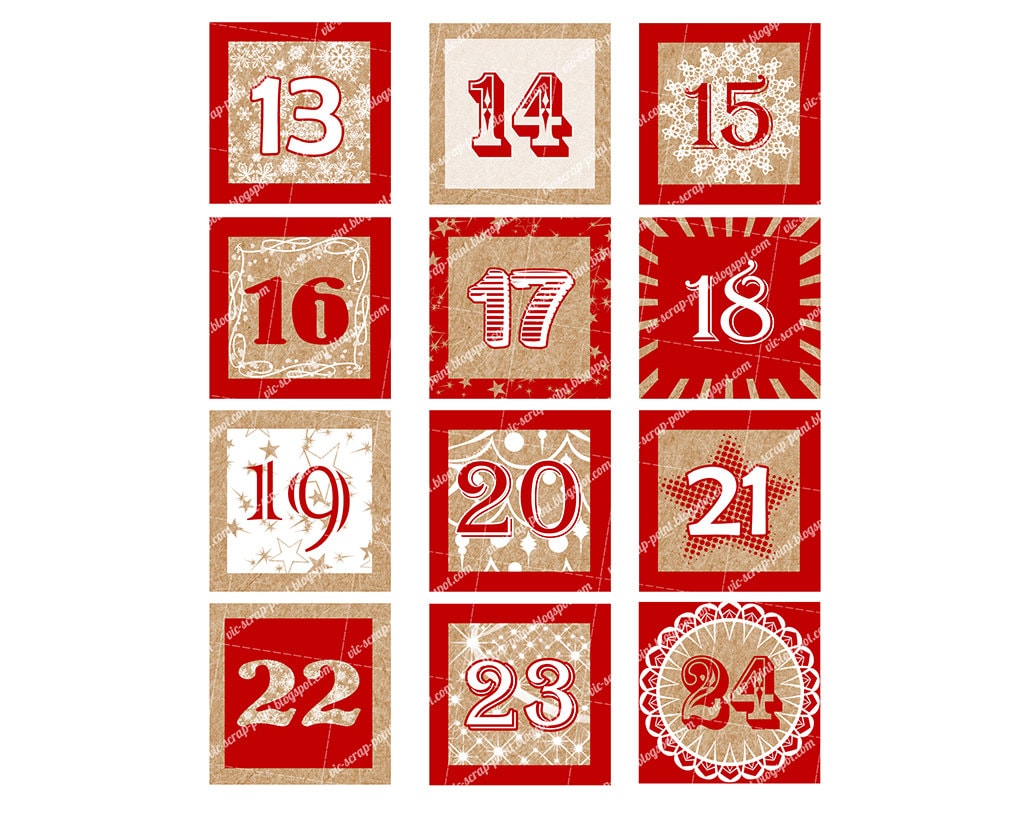 Printable DECEMBER DAILY NUMBERS Red 2 X 2 Inches. Digits, No Words ...