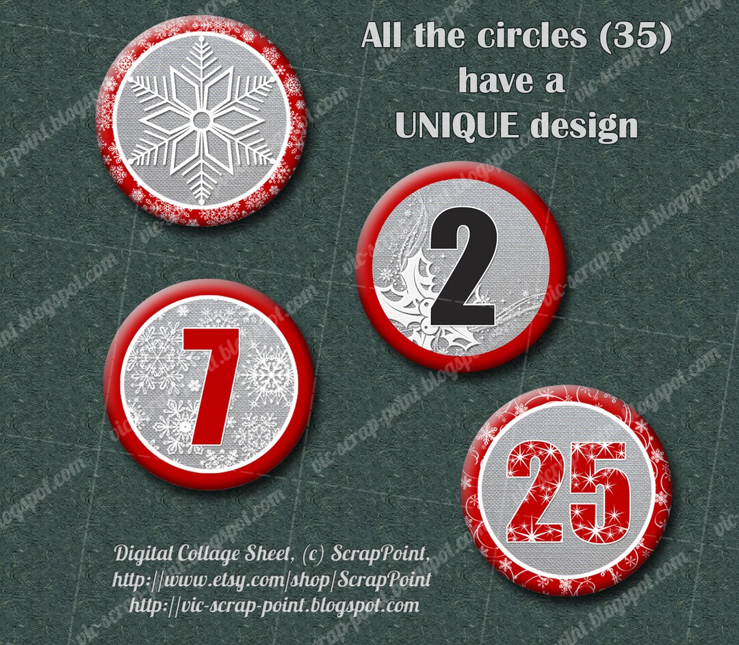 Printable DECEMBER DAILY NUMBERS: 2, 1.5 and 1 Inch Circles, Advent ...