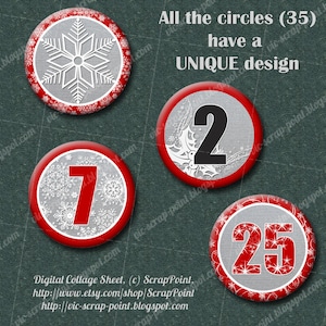 Printable DECEMBER DAILY NUMBERS: 2, 1.5 and 1 Inch Circles, Advent ...