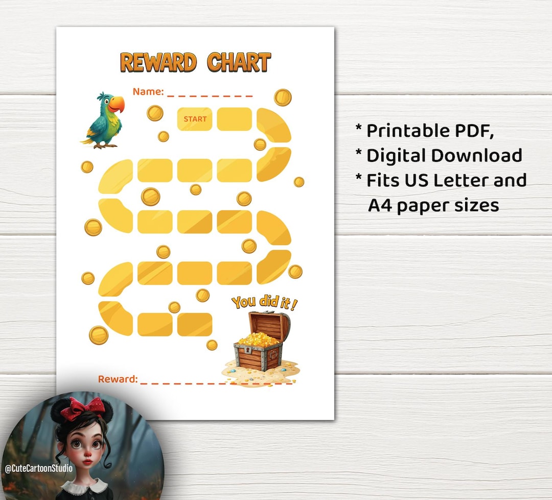 Printable Reward Chart for Kids. Parrot and Chest. Behavior Chart ...