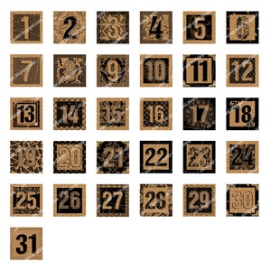 Printable DECEMBER DAILY NUMBERS Baroque 1, 1.5 and 2 Inch, Advent ...