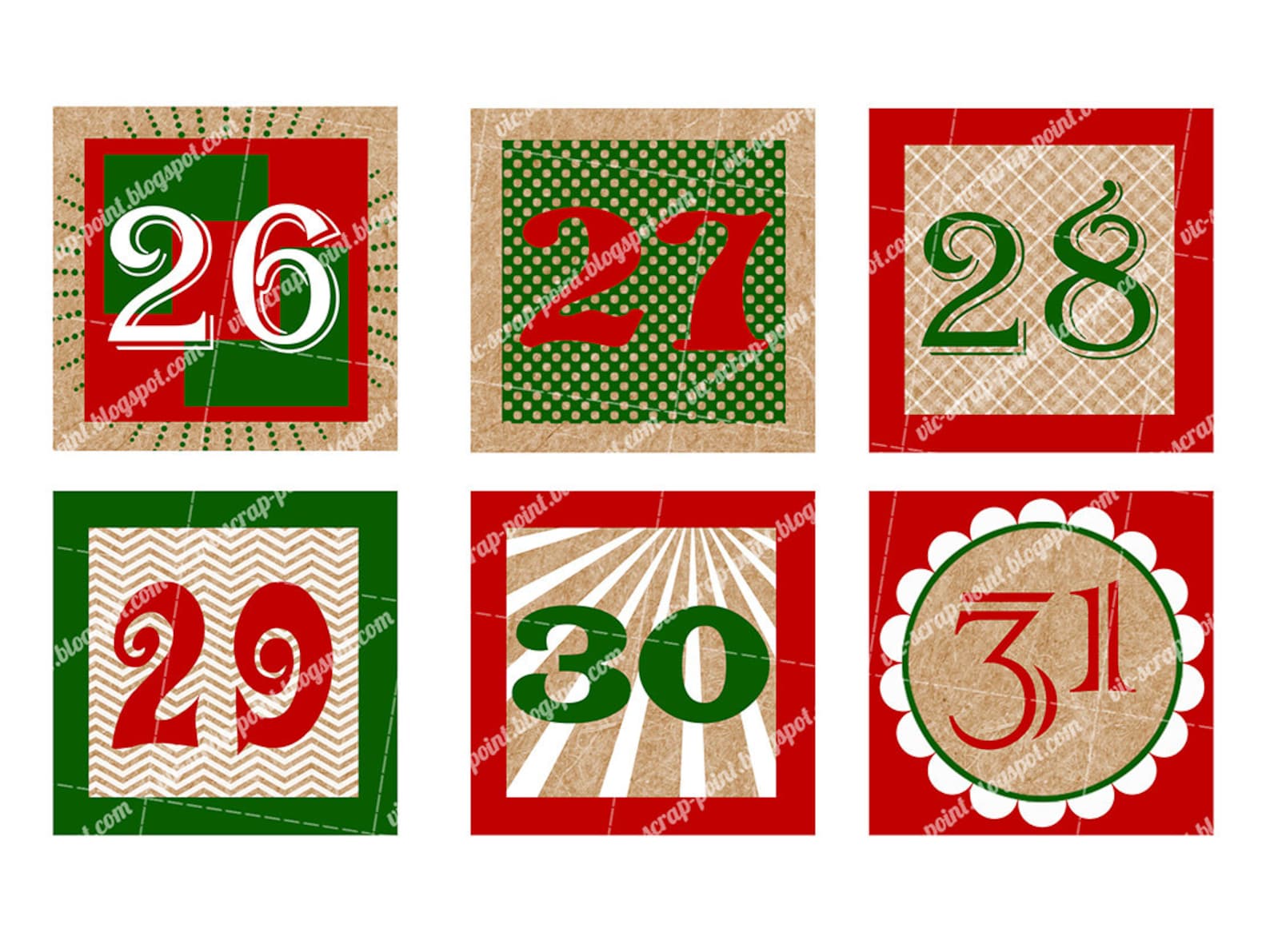 Printable DECEMBER DAILY NUMBERS 1, 1.5 and 2 Inch Squares Advent ...