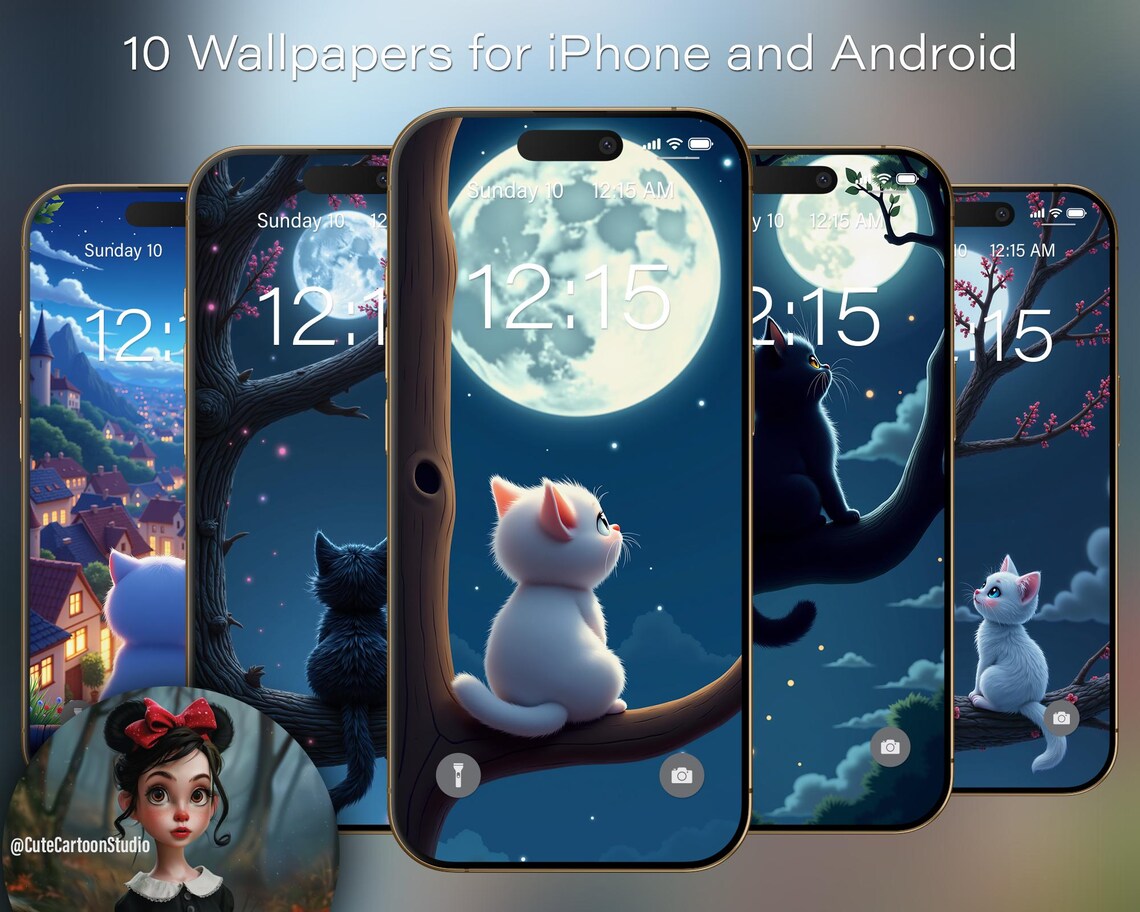 10 Cute Night Cat Cartoon Wallpapers for iPhone and Android Smartphones ...