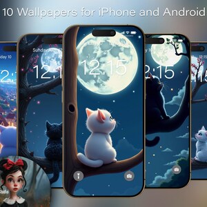 10 Cute Night Cat Cartoon Wallpapers for iPhone and Android Smartphones ...