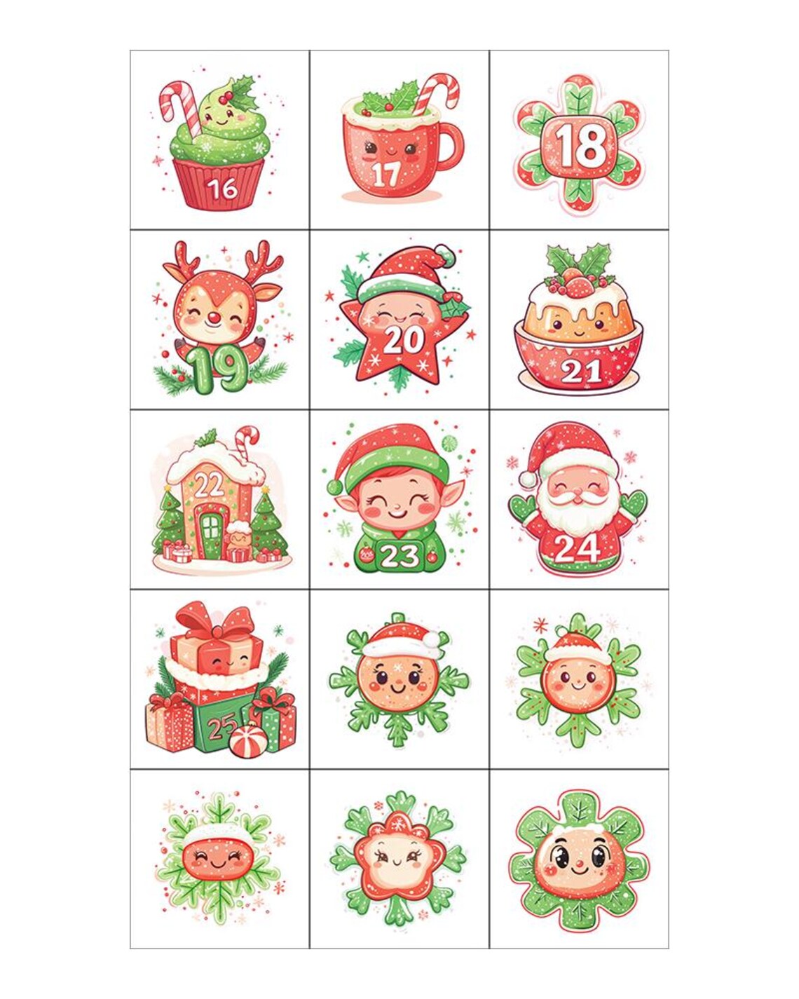 Printable Kawaii DECEMBER DAILY NUMBERS. Advent Calendar Numbers 2 Inch ...