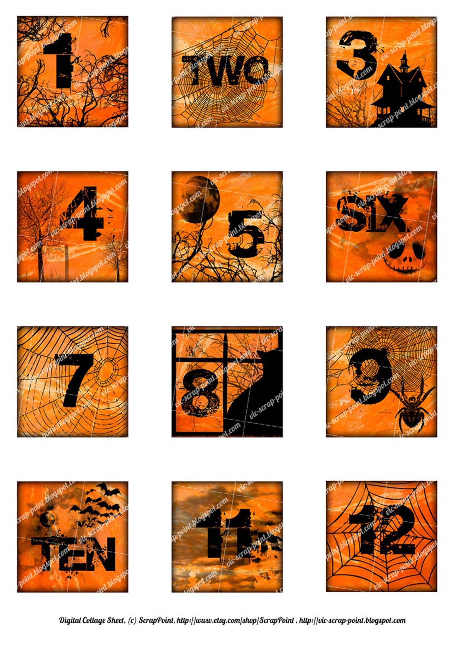Printable HALLOWEEN DAILY NUMBERS Squares 2, 1.5 or 1 Inch, Calendar ...