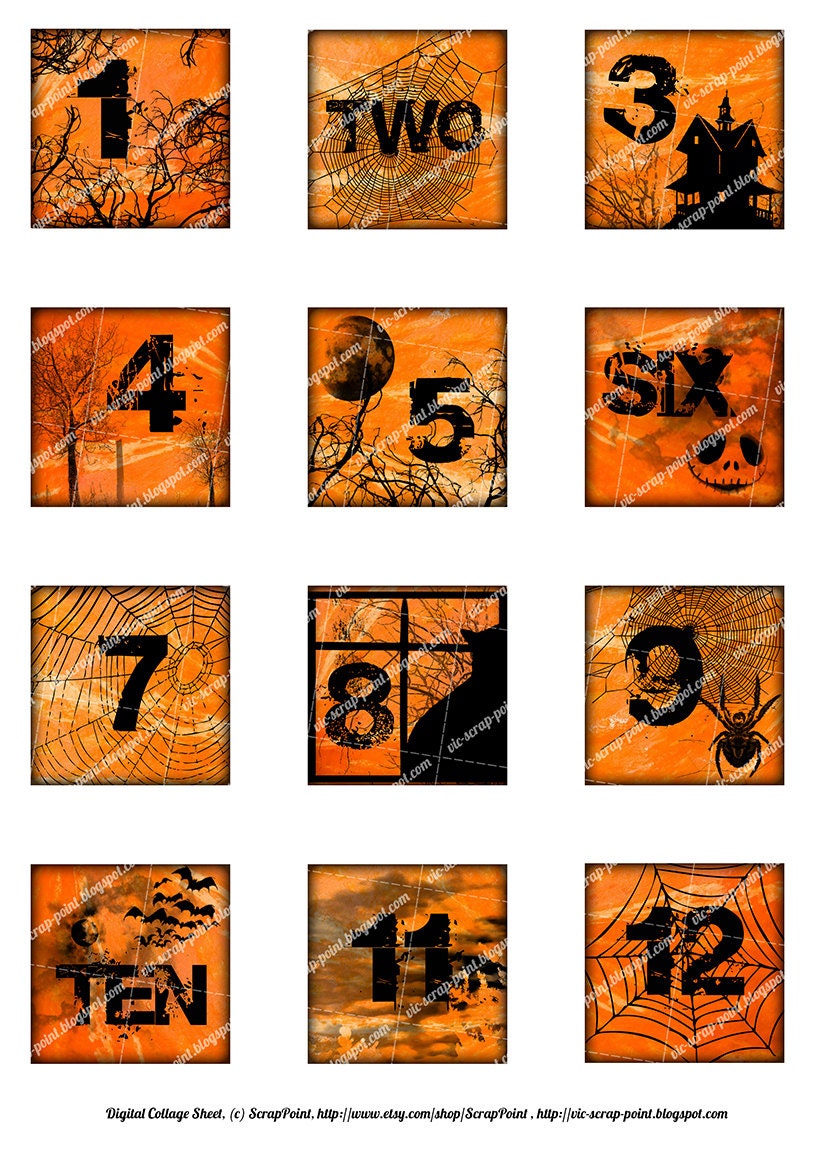 Printable HALLOWEEN DAILY NUMBERS Squares 2, 1.5 or 1 Inch, Calendar ...