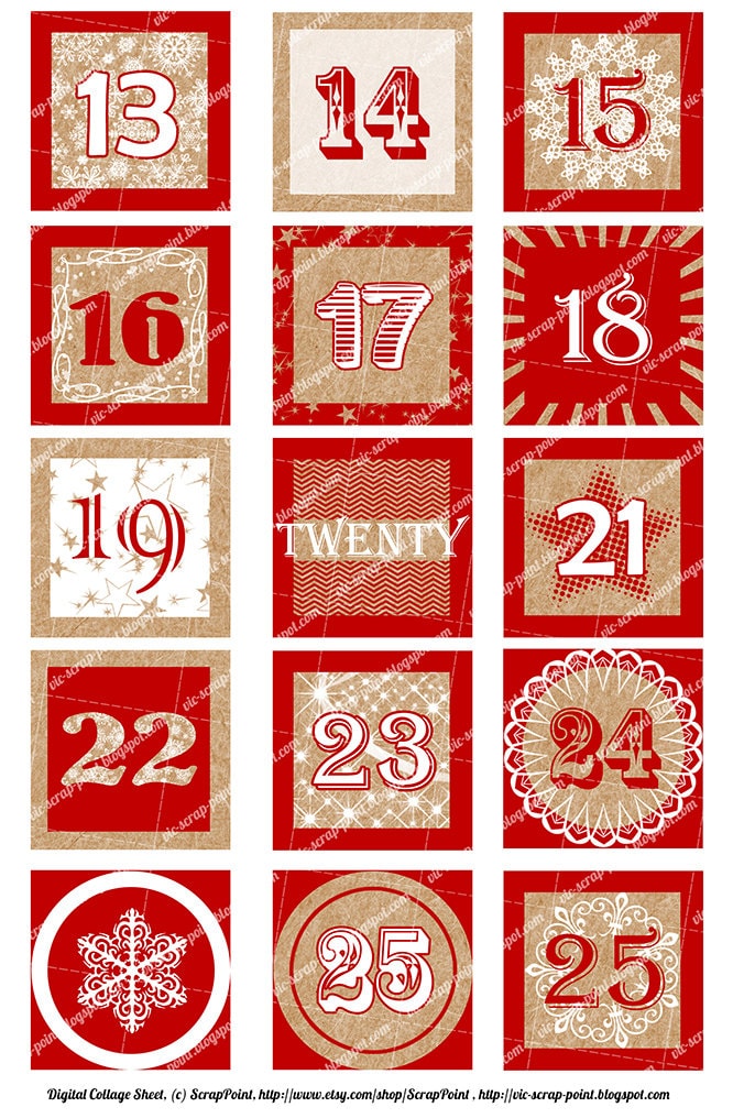 Printable DECEMBER DAILY NUMBERS Red 3, 2, 1.5 or 1 Inch, Advent ...