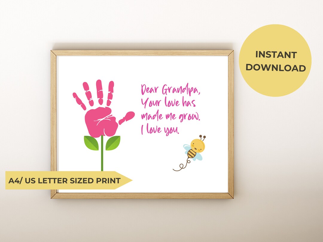 Printable Gift, Child's Handprint Poster, Grandpa Flower A4/ US Letter ...