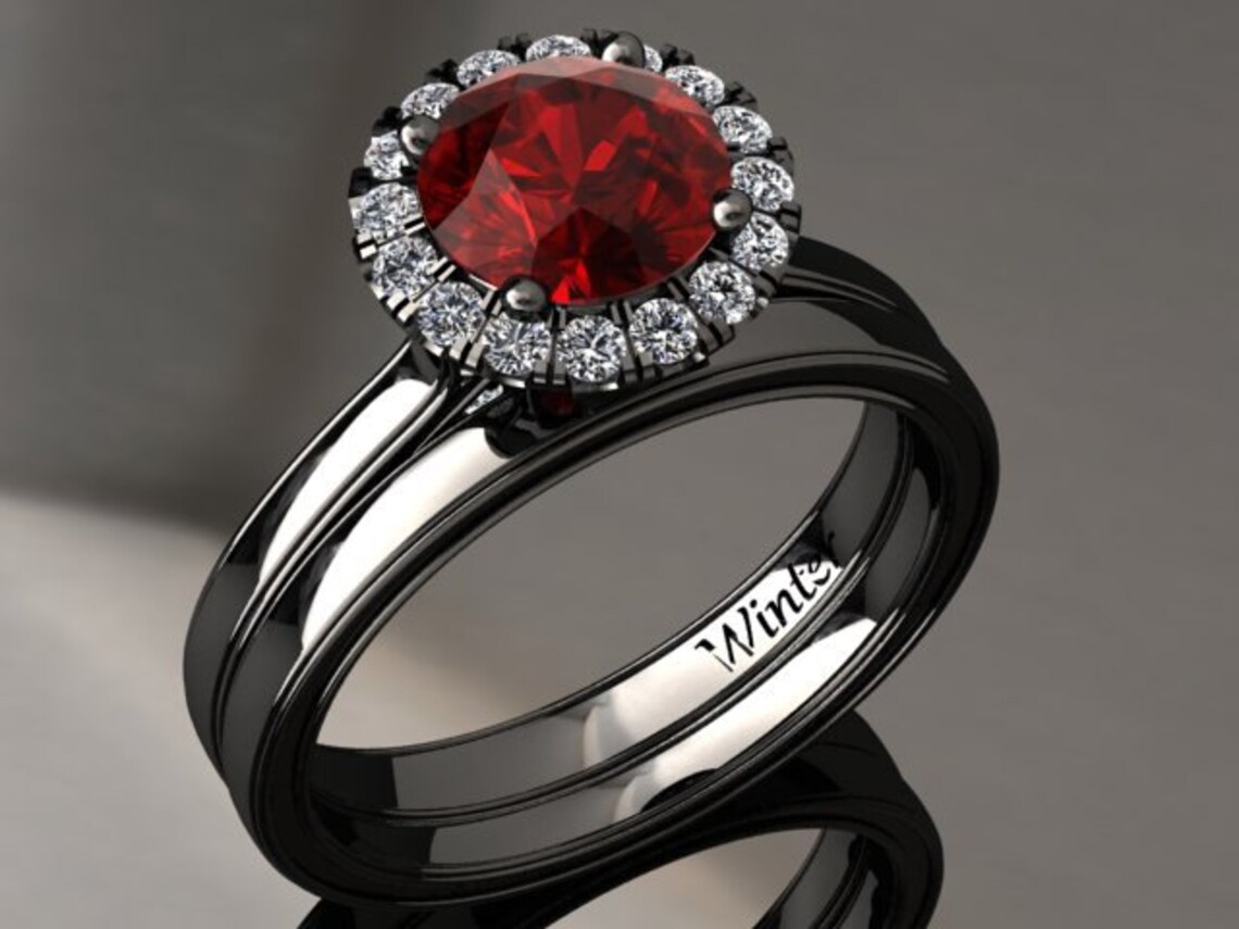 Black Gold Ruby Ring 1.50 Carat Ruby and Diamond Ring in 14k - Etsy