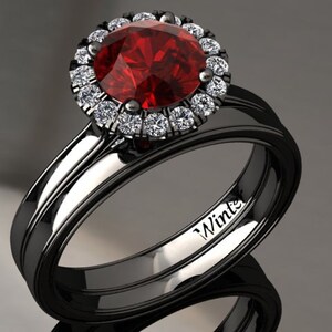 Black Gold Ruby Ring 1.50 Carat Ruby and Diamond Ring in 14k or 18k ...
