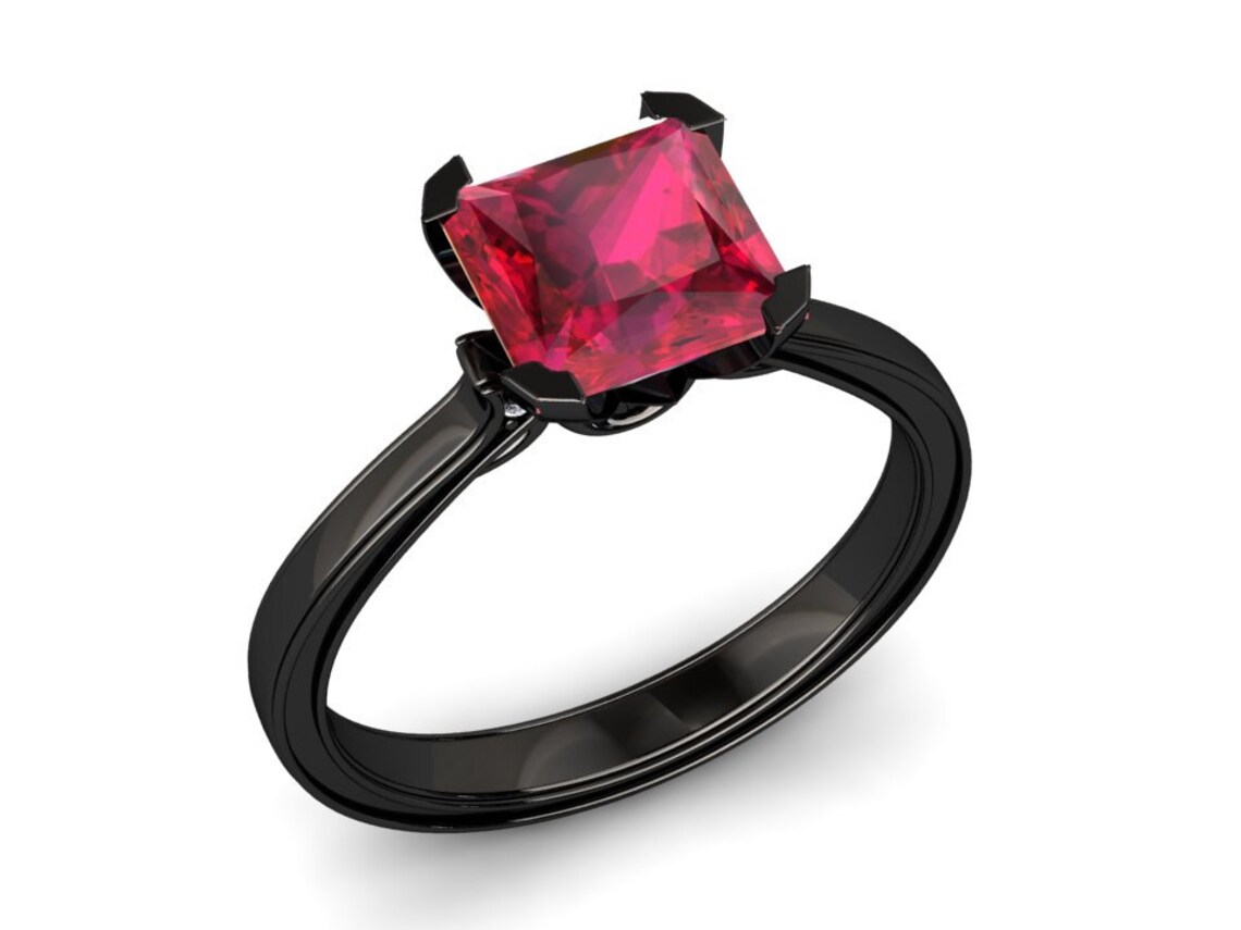 Ruby Ring Princess Cut 2.00 Carat Ruby and Diamond Ring in 14k | Etsy