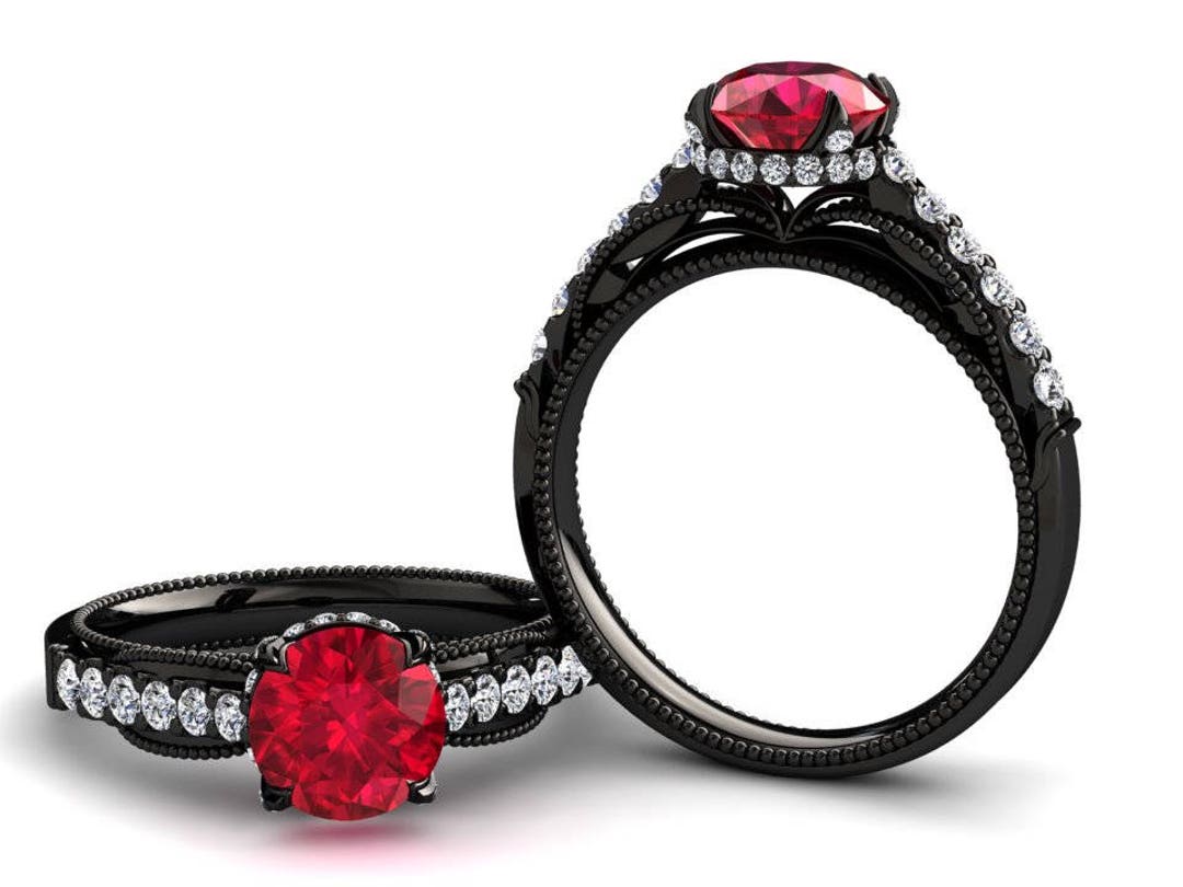 Black Gold Ruby Ring 1.50 Carat Ruby Ring Set With Natural Diamonds in ...