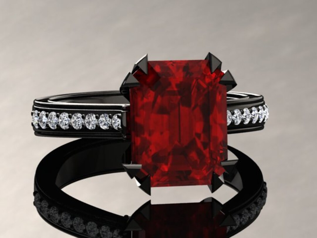 Ruby Engagement Ring 2.00 Carat Emerald Cut Ruby and Diamond Ring in ...