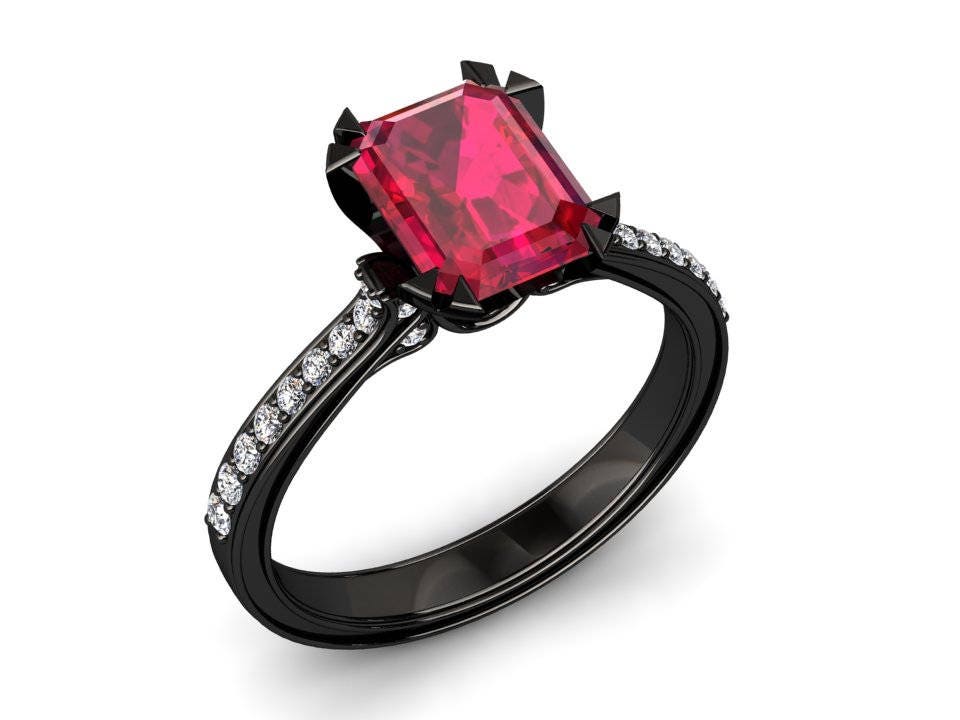 Ruby Engagement Ring 2.00 Carat Emerald Cut Ruby and Diamond | Etsy