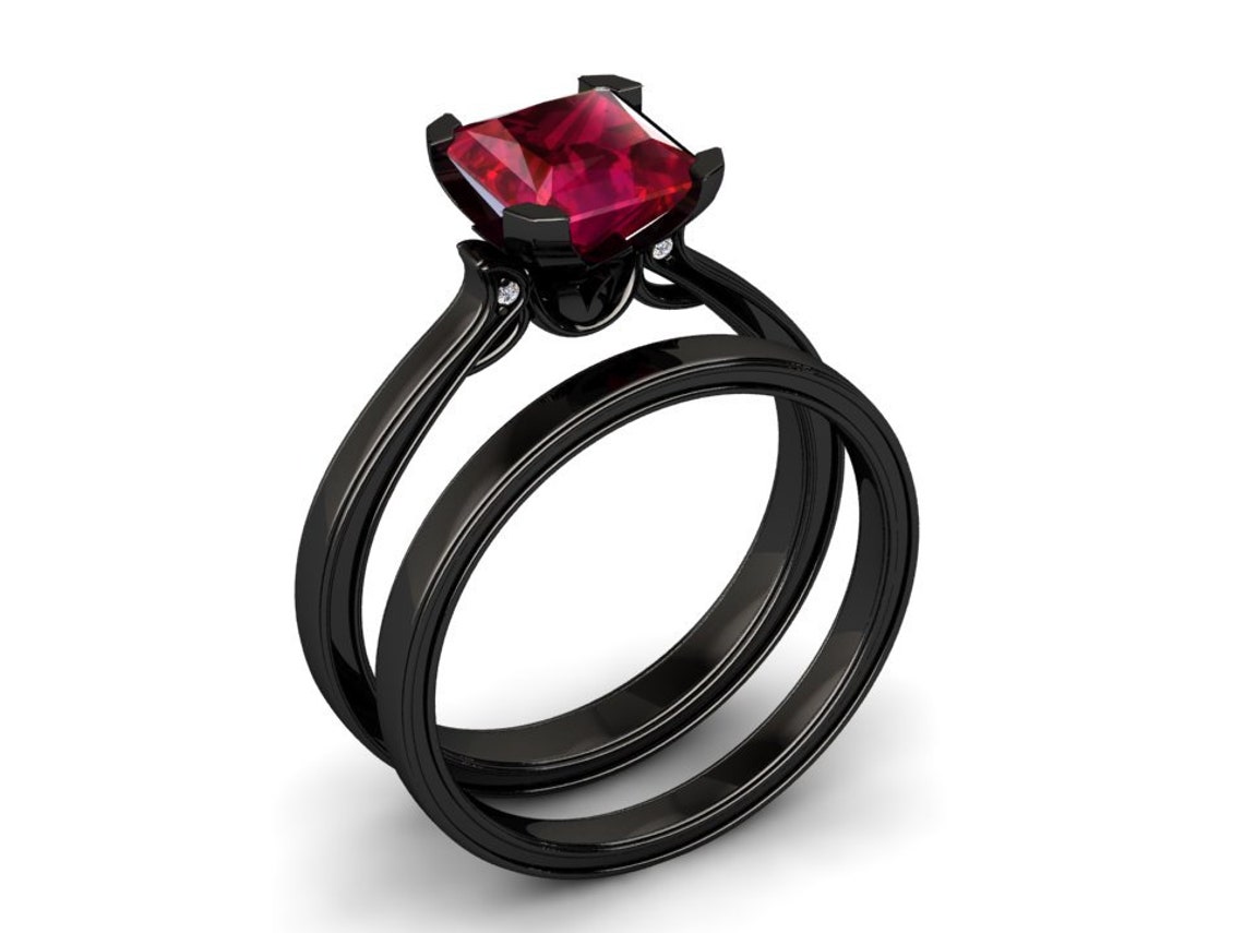 Ruby Ring Princess Cut 2.00 Carat Ruby and Diamond Ring in 14k | Etsy