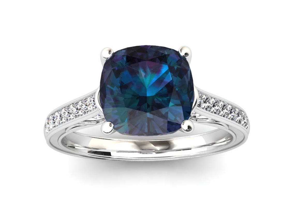 Alexandrite Ring Cushion Cut 3.10 Carat Alexandrite and | Etsy