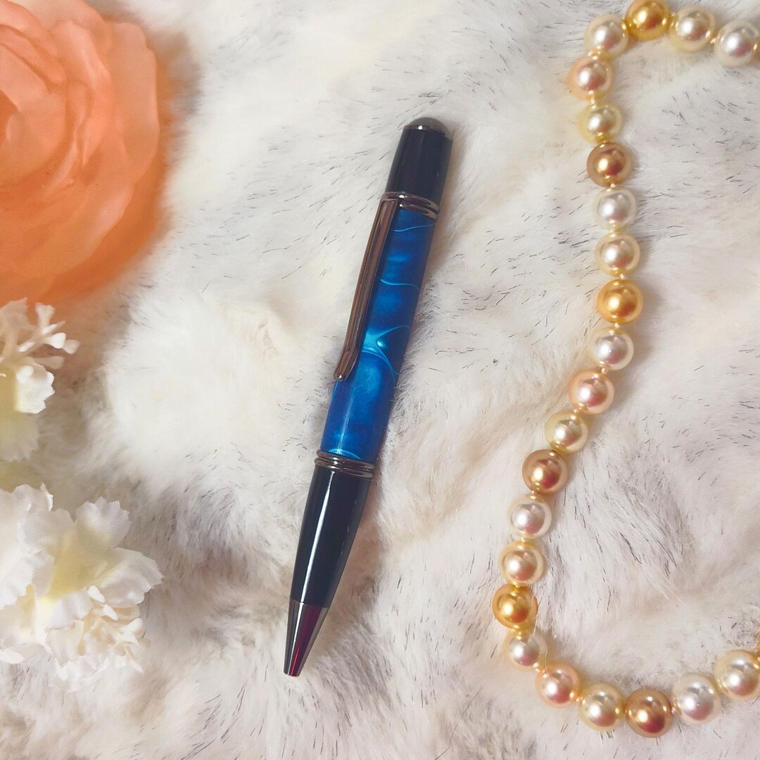 Sapphire Blue Swirl Pen: Refillable Black Ink, Silver Accents - Etsy