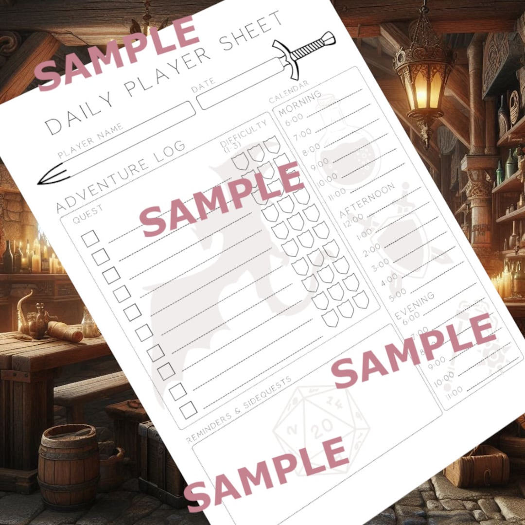 Printable Fantasy D&D Themed Daily Planner Sheet Multiple Sizes Track ...
