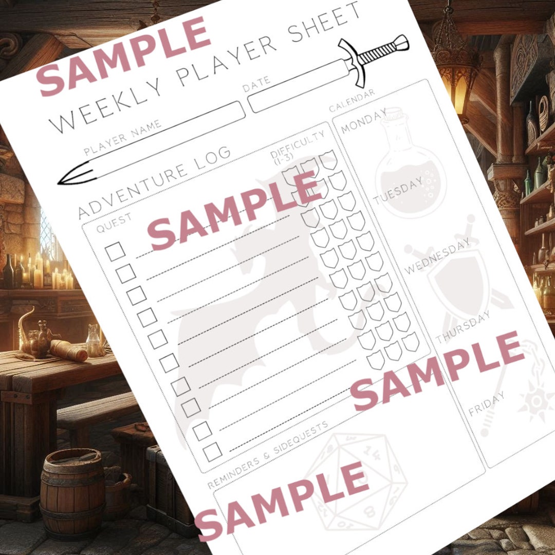 Weekly Planner Sheet Printable - D&D Adventure Themed - Multiple Sizes ...
