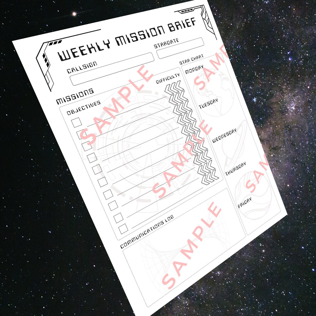 Printable Sci-fi Themed Weekly Planner Sheet Multiple Sizes Track Tasks ...