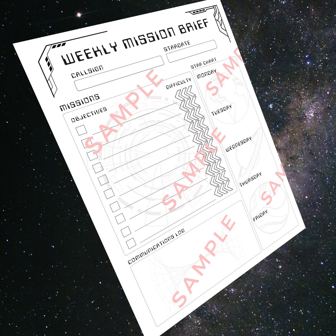 Printable Sci-fi Themed Weekly Planner Sheet Multiple Sizes Track Tasks ...