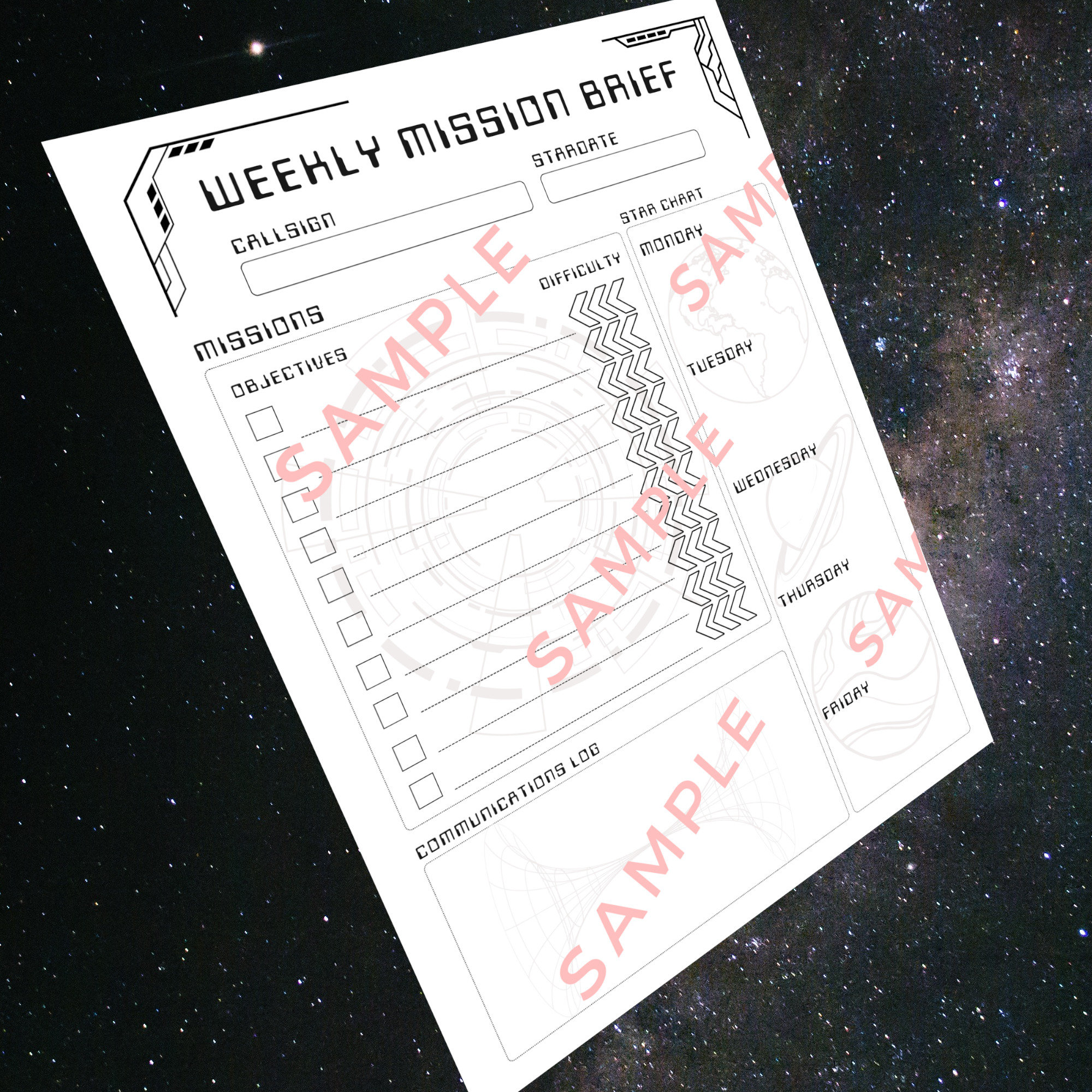 Printable Sci-fi Themed Weekly Planner Sheet Multiple Sizes Track Tasks ...