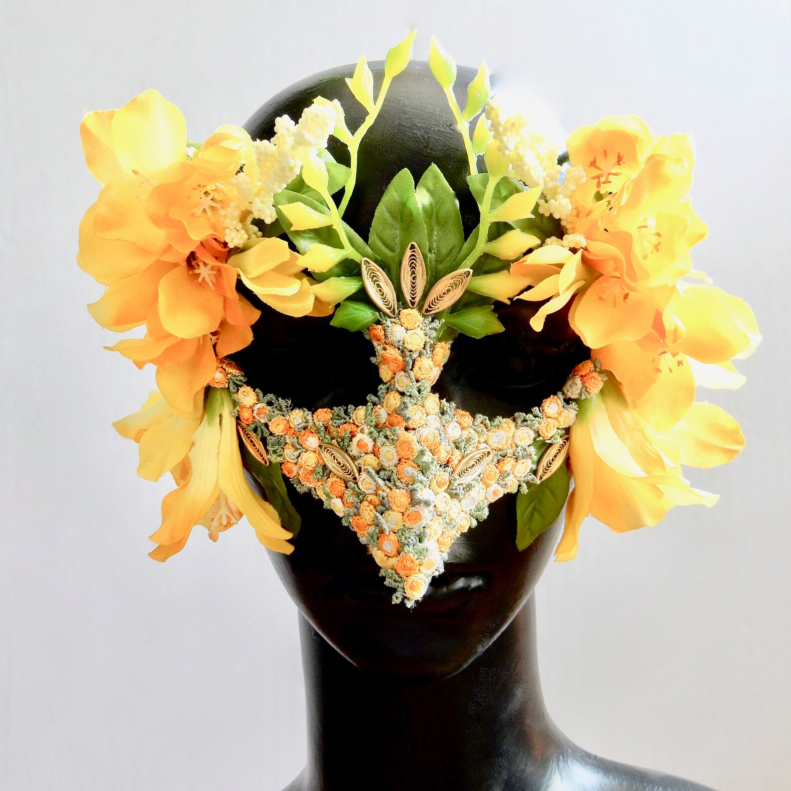 Yellow Bird Mask, Yellow Flowers Masquerade Mask, Yellow Fairy Mask ...