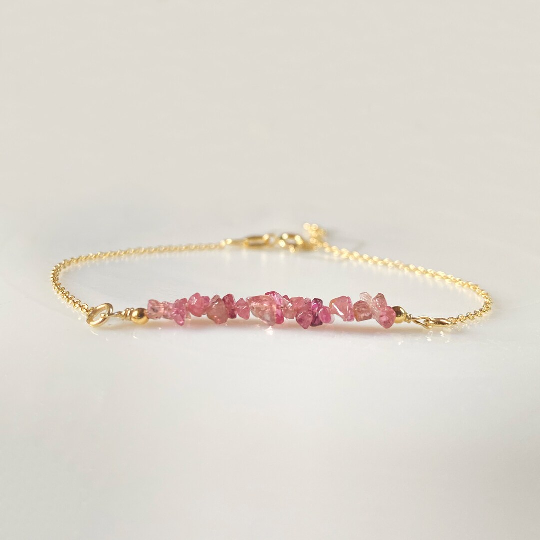 Raw Pink Tourmaline Bracelet, Sterling Silver Bracelet, October ...