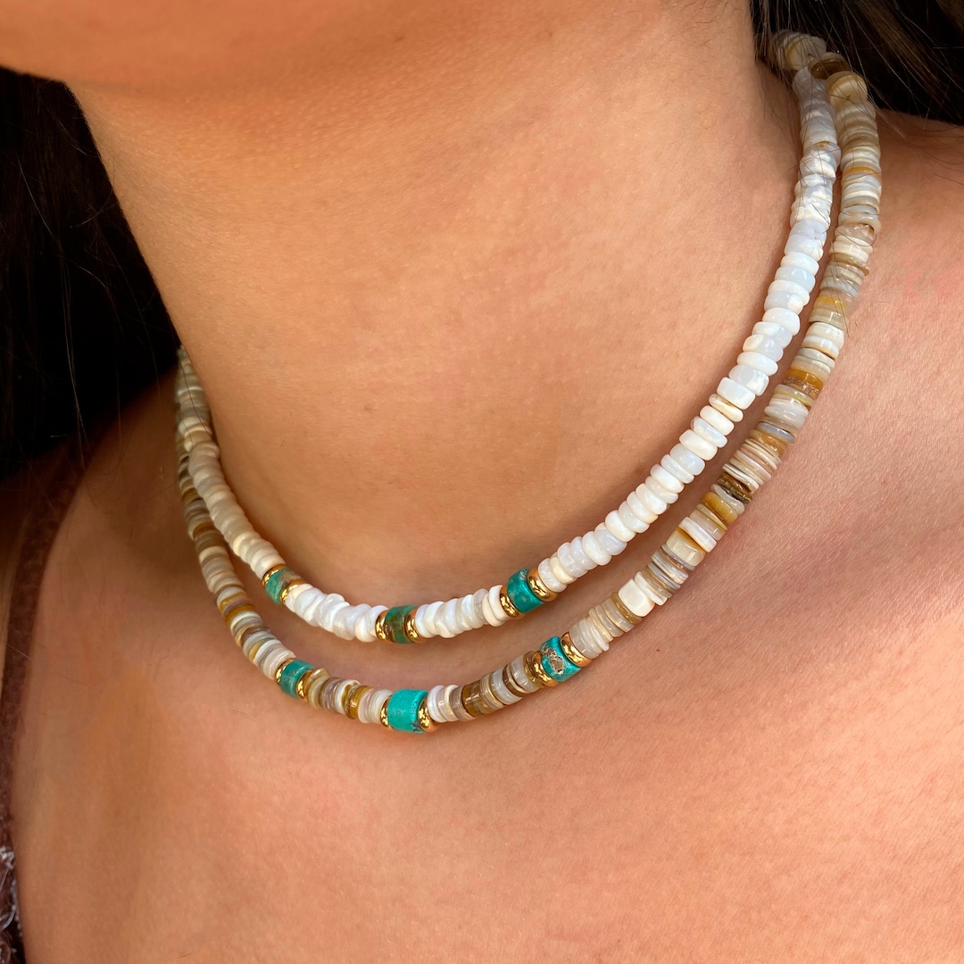 Shell Choker Necklace, Surfer Choker, Turquoise and Shell Necklace ...