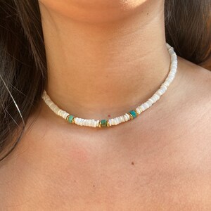 Shell Choker Necklace, Surfer Choker, Turquoise and Shell Necklace ...