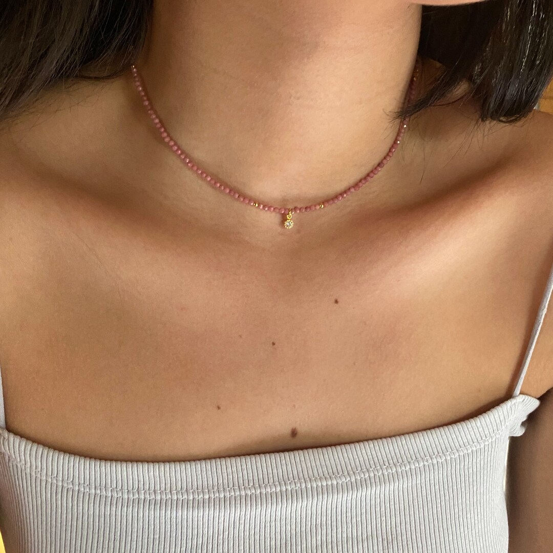 Minimalist Gold Rhodonite Choker Necklace: Healing Crystal Solitaire - Etsy