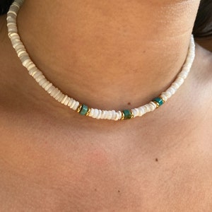 Shell Choker Necklace, Surfer Choker, Turquoise and Shell Necklace ...