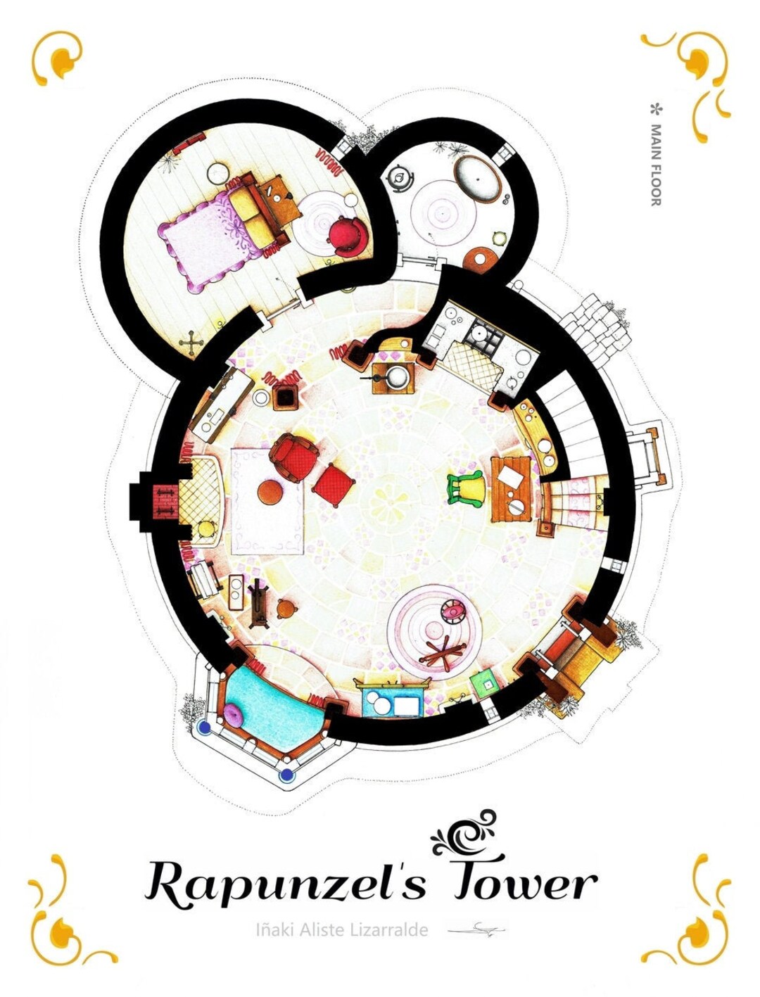 Layout of Rapunzel's Tower From TANGLED - Main Floor - Etsy