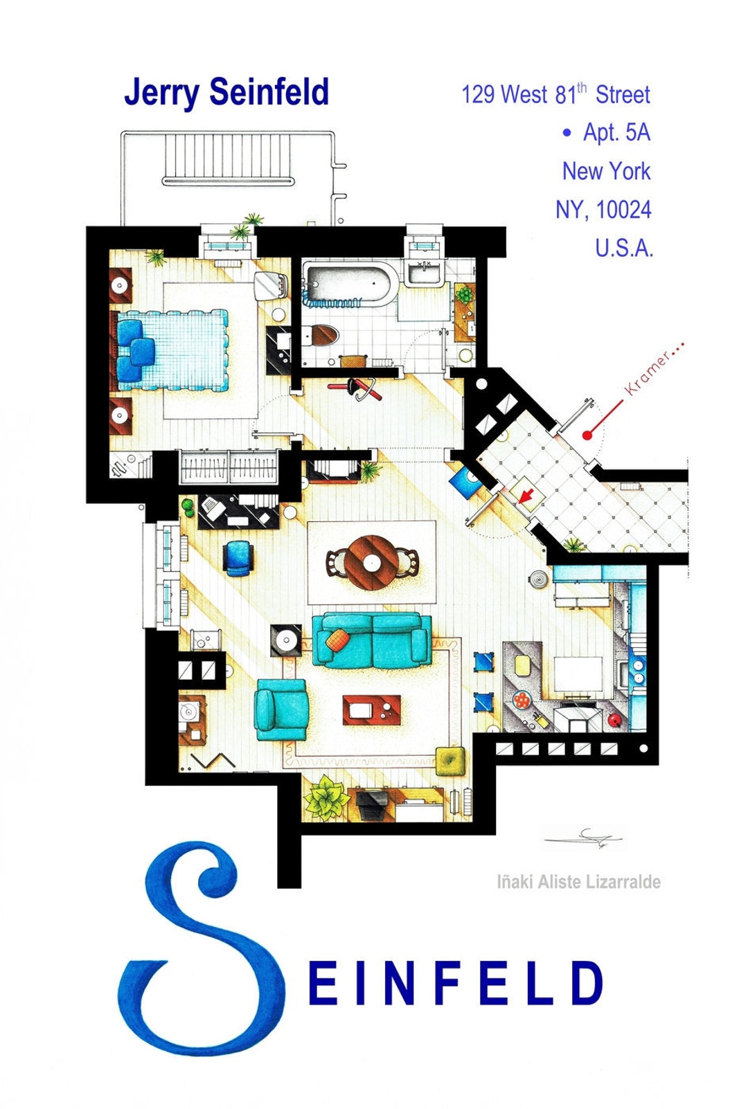 Jerry Seinfeld's Apartment Floorplan From SEINFELD - Etsy