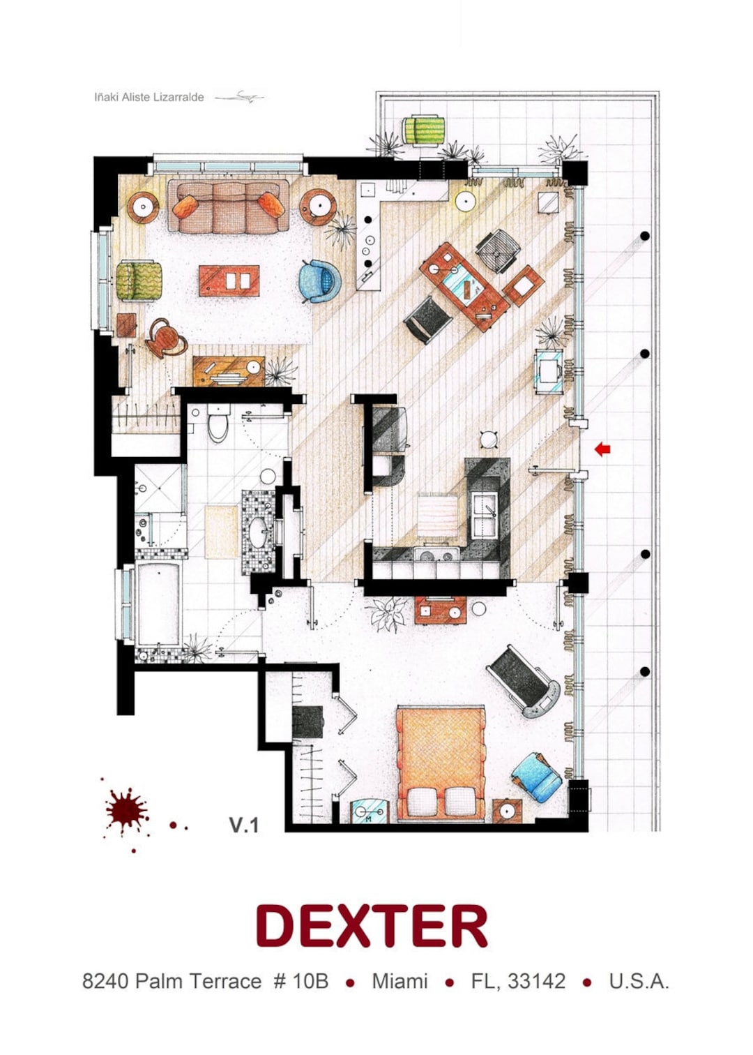 Floorplan of Dexter Morgan's Apartment From DEXTER - Etsy